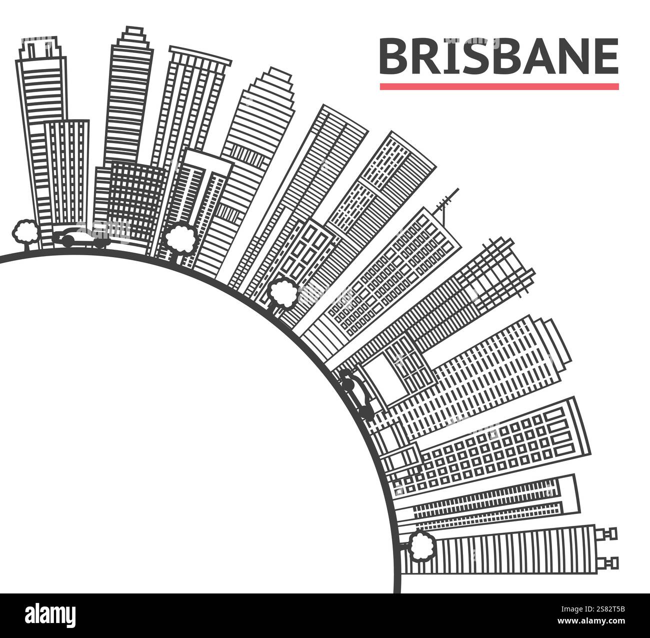 Outline Brisbane Australia City Skyline with Modern Buildings and copy ...