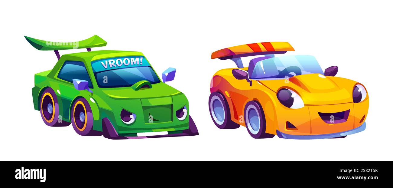 Race car cartoon characters for kids - energetic green racing vehicle ...