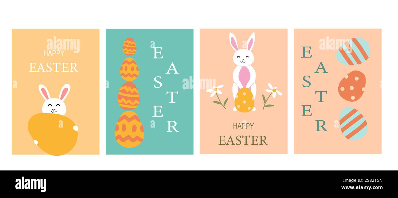 Cute easter bunny and egg greeting cards with colorful designs Stock ...