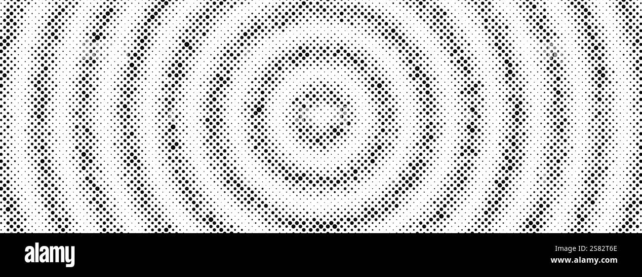 Black radial halftone circle background. Dotted sound wave ring ...