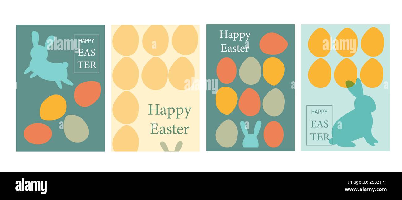 Colorful easter card designs with bunnies and eggs Stock Vector Image ...