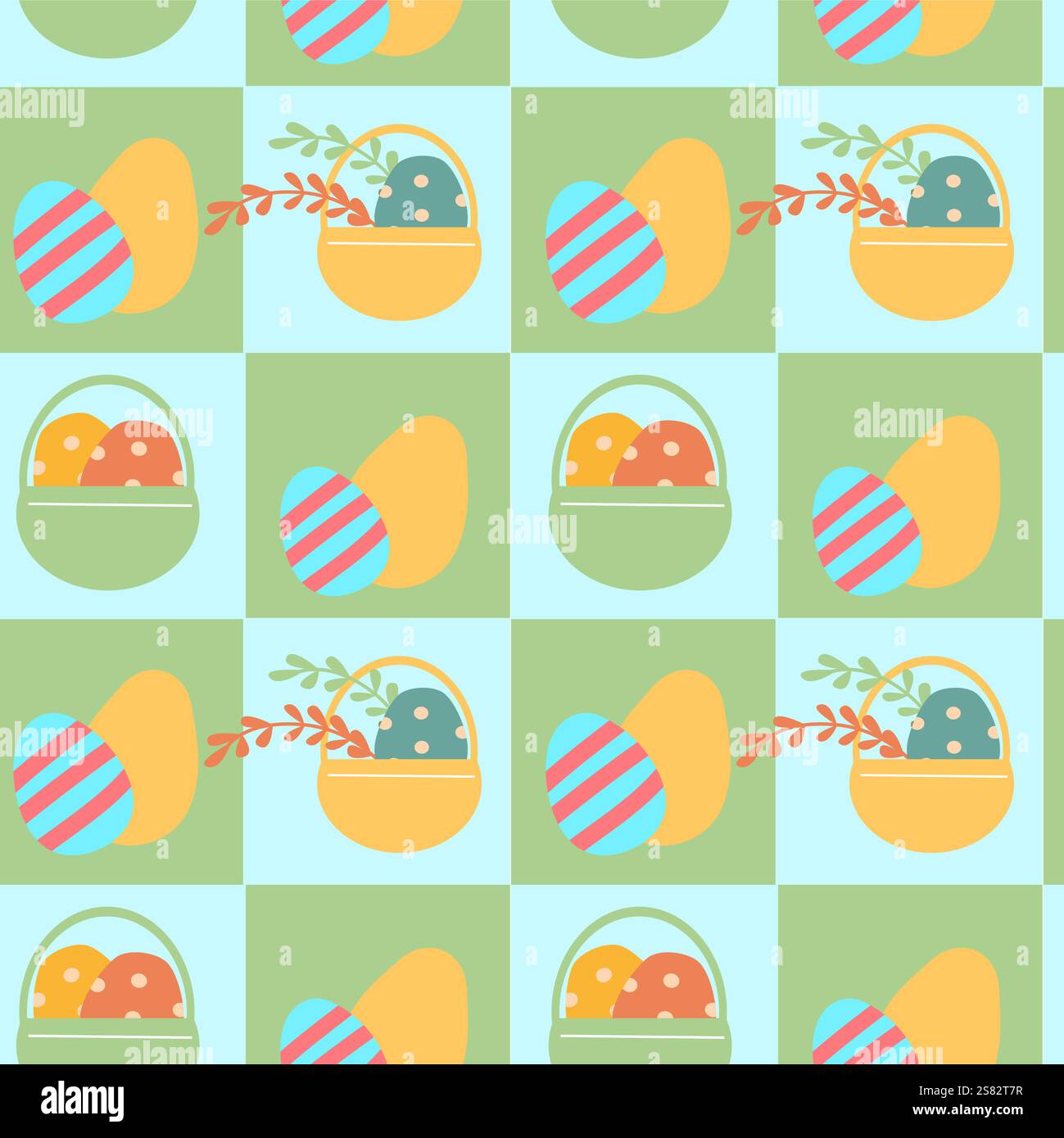 Colorful easter egg and basket patterns for festive design and ...
