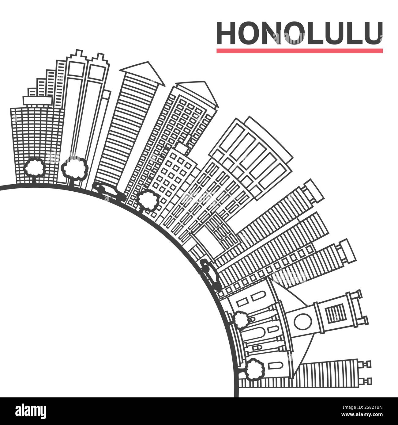 Outline Honolulu Hawaii City Skyline with Modern Buildings and copy ...