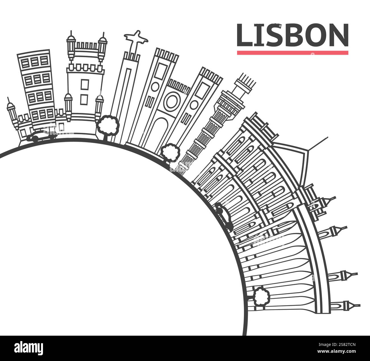 Outline Lisbon Portugal City Skyline with Historic Buildings and copy ...