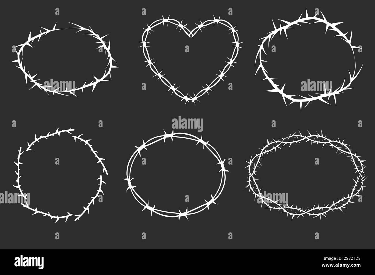 Thorn stem vine plant with spikes simple border frame oval y2k creepy ...
