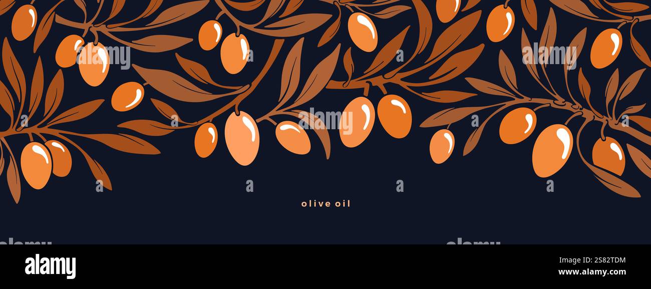 Olive oil template. Vector graphic tree, leaves and ripe fruit ...