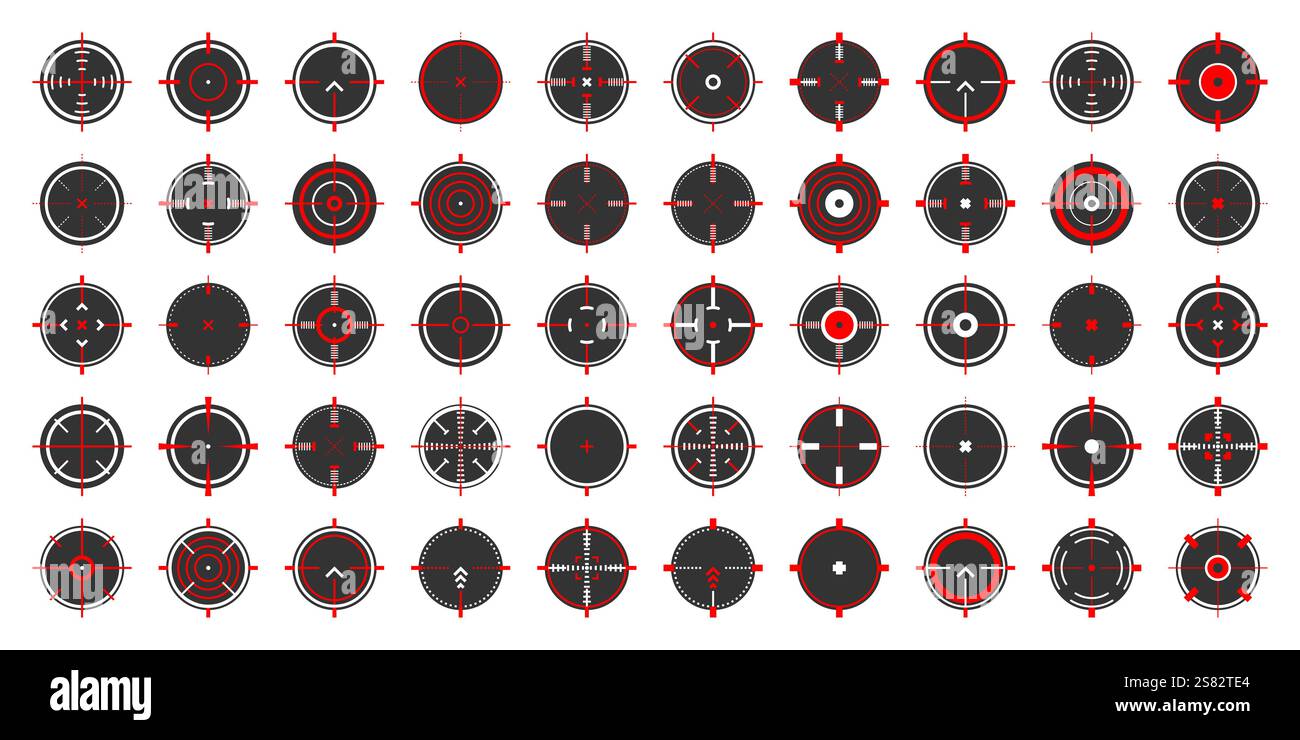 Round sniper rifle sights, weapon optical scope crosshair. Hunting gun ...