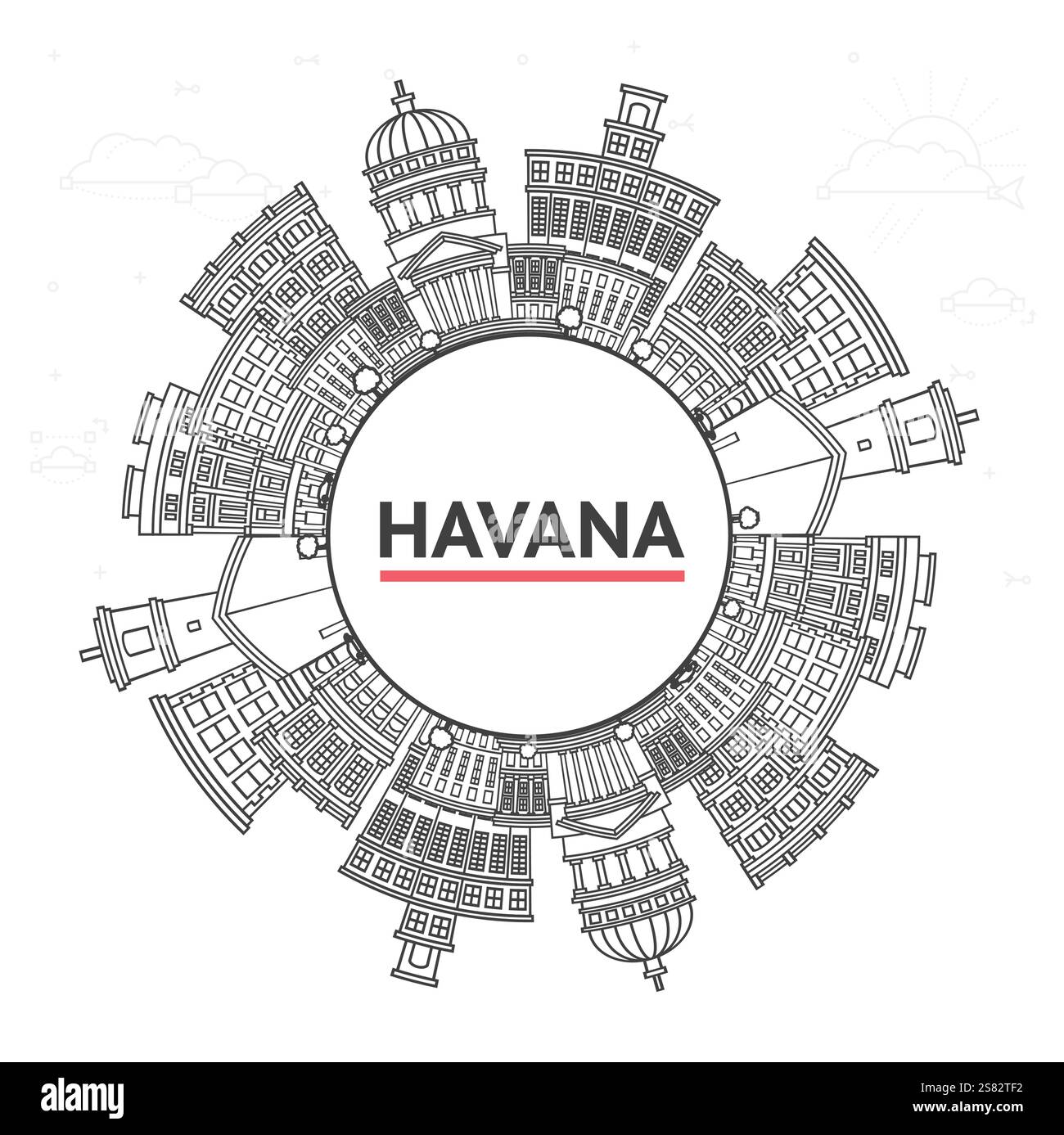 Outline Havana Cuba City Skyline with Historic Buildings and copy space ...