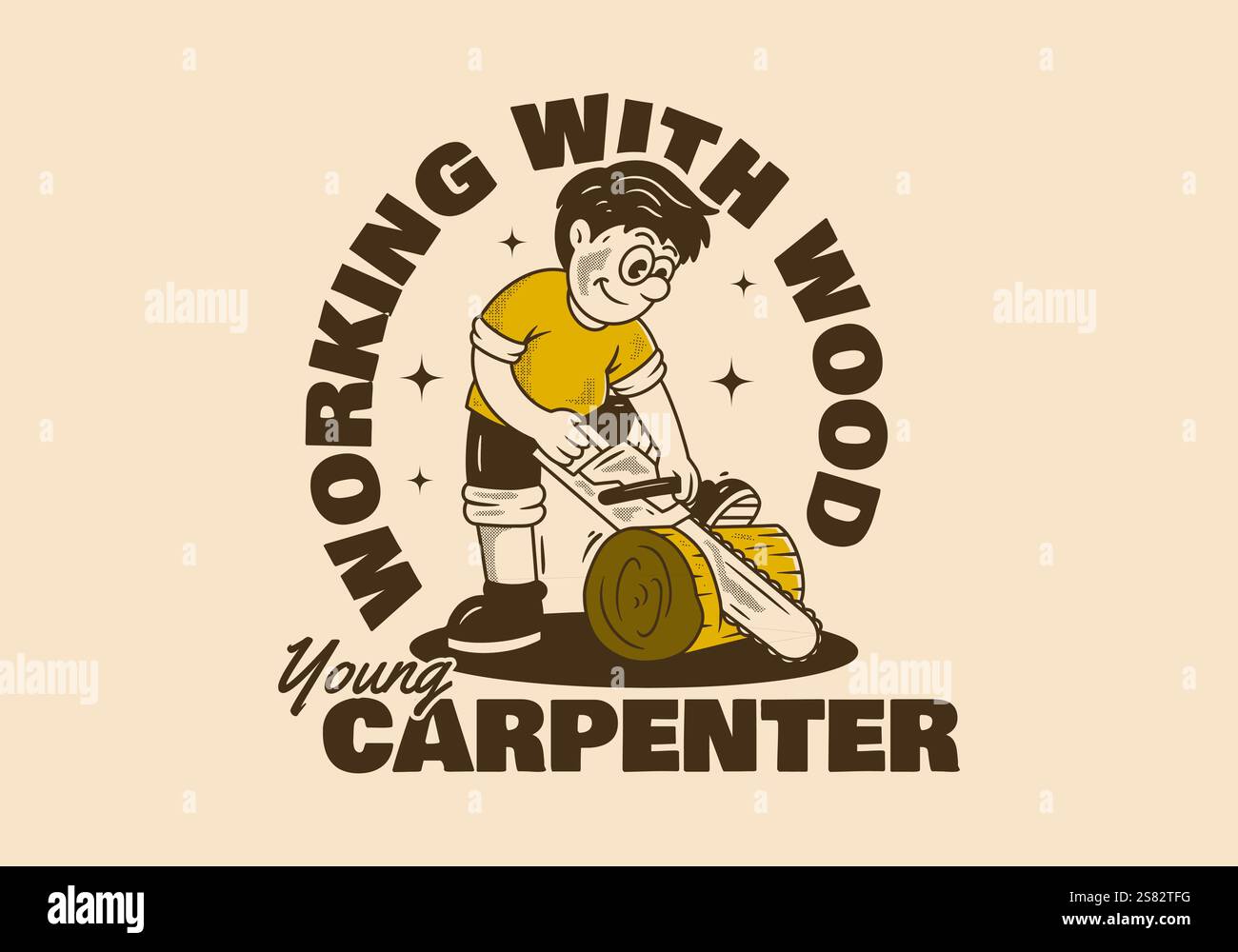 Young Carpenter, working with wood. mascot character illustration of a ...