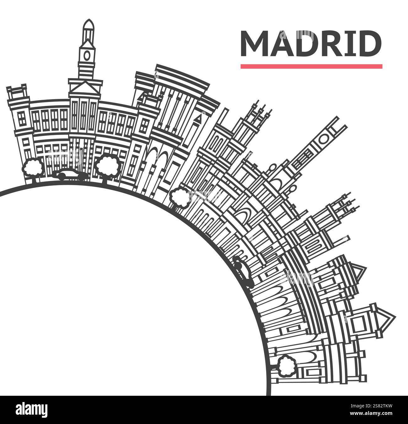 Outline Madrid Spain City Skyline with Historic Buildings and copy ...