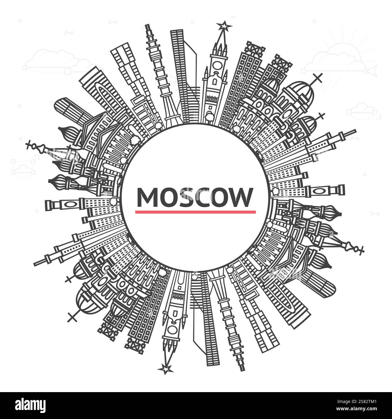 Outline Moscow Russia City Skyline with Modern and Historic Buildings ...