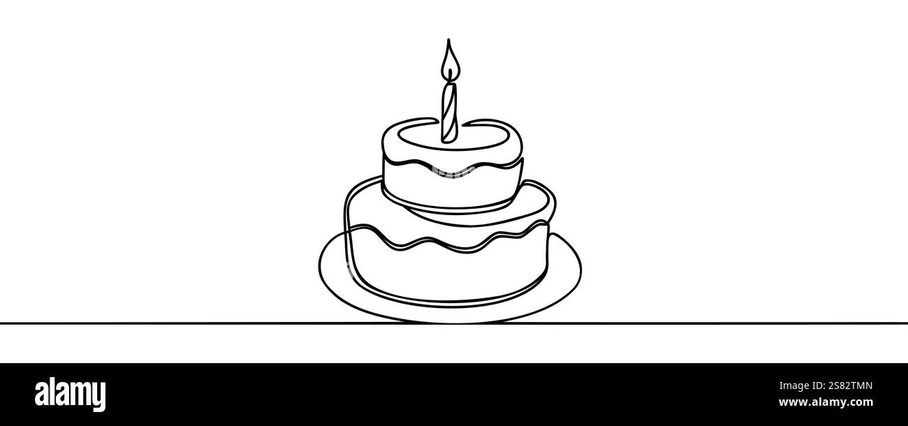 Elegant Birthday Cake continuous one line drawing doodle vector ...