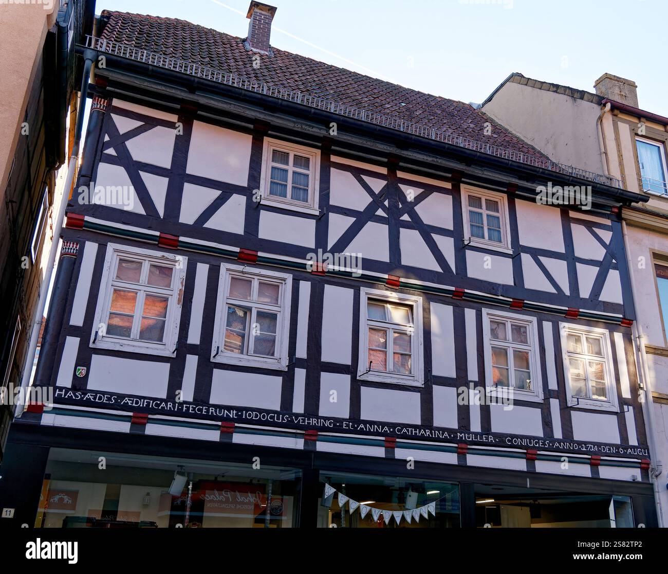 Architectural monument in Warburg, three-storey half-timbered house ...