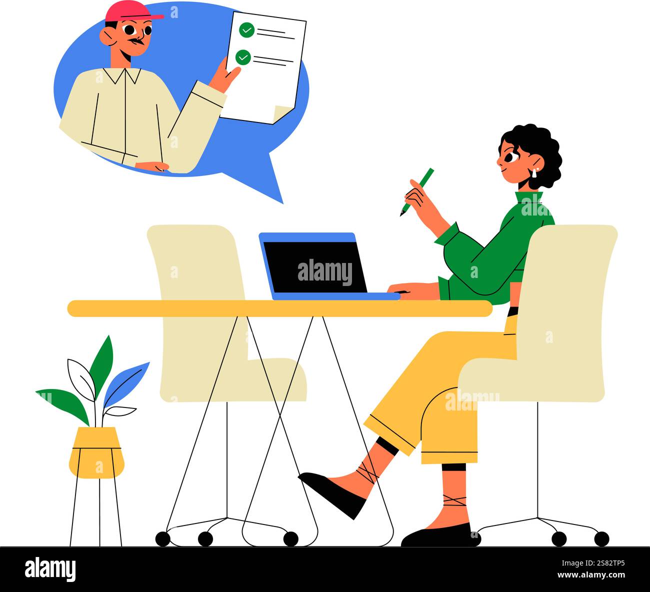 Remote Hiring Process With Female Professional In Flat Vector ...