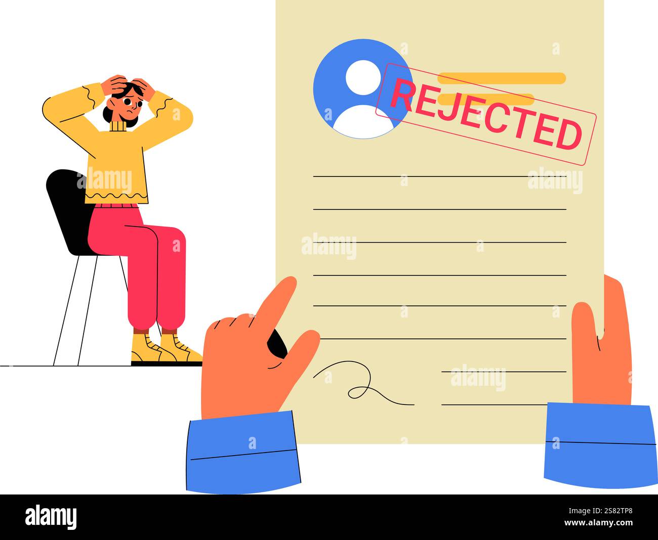 Rejected Job Application With Female Character Sitting Distressed In ...