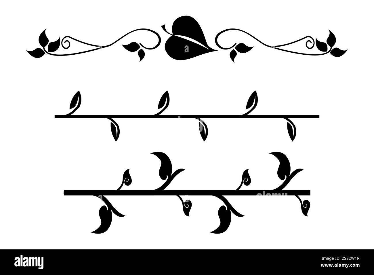 Floral border decoration. Elegant leaf divider. Black swirl ornament ...