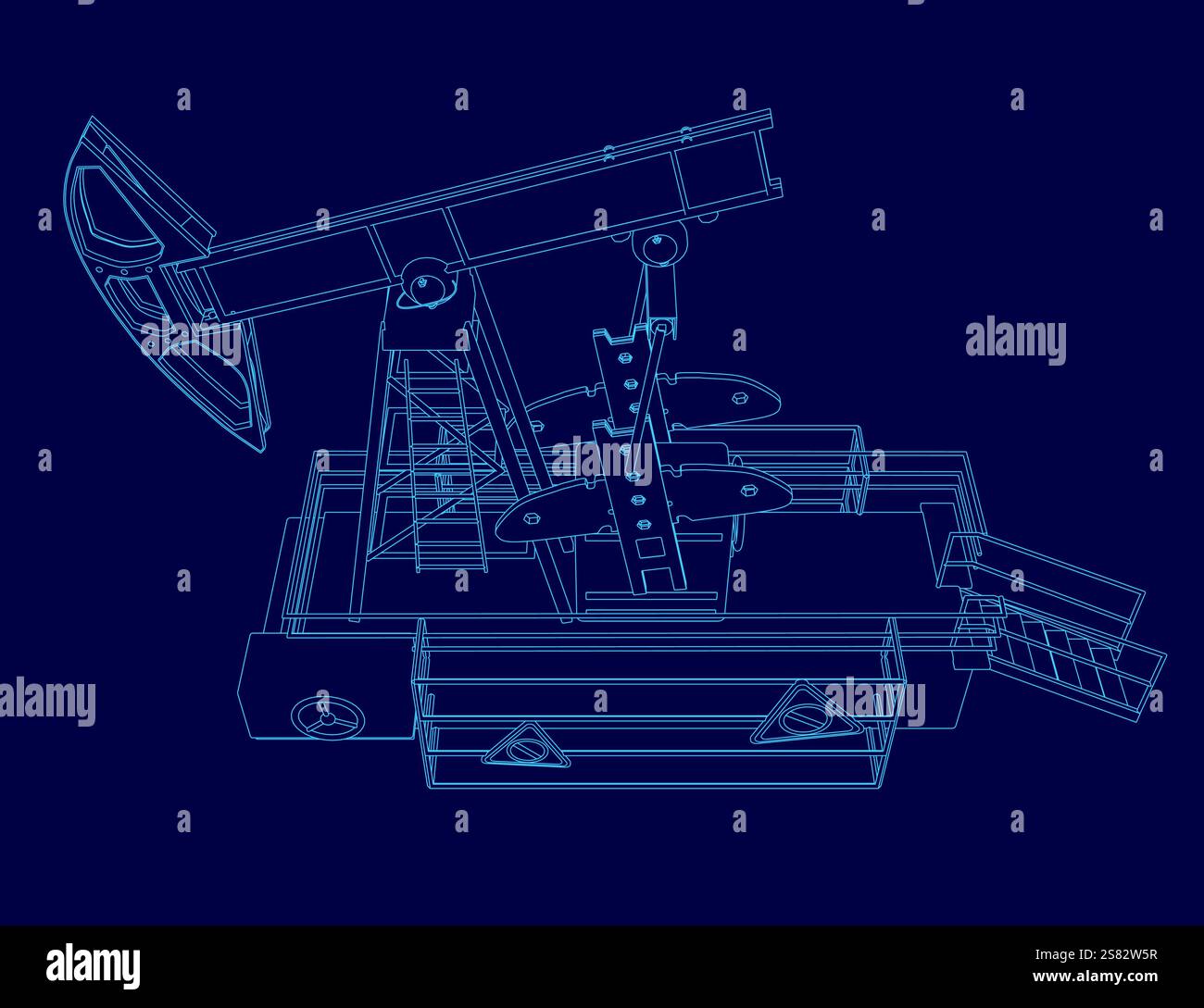 Blue drawing of a piece of machinery with a black and white outline ...