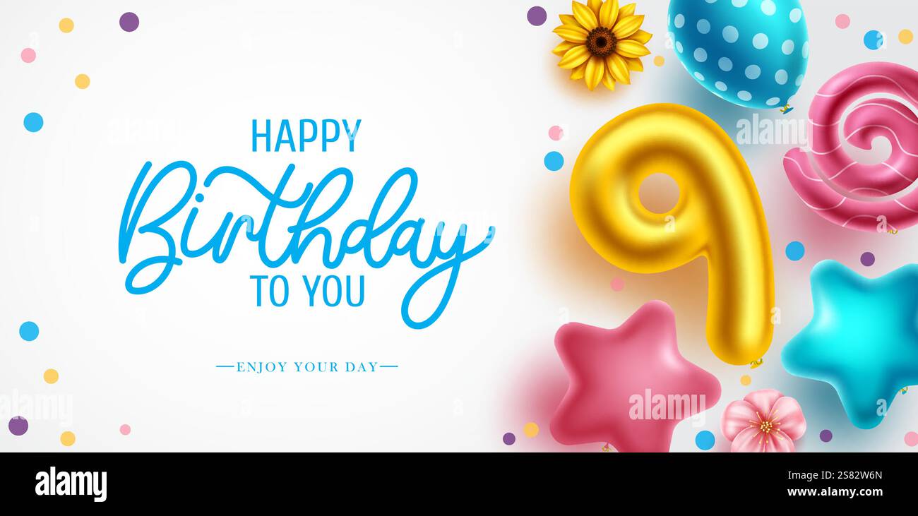 Birthday vector background design. Happy birthday greeting text with ...