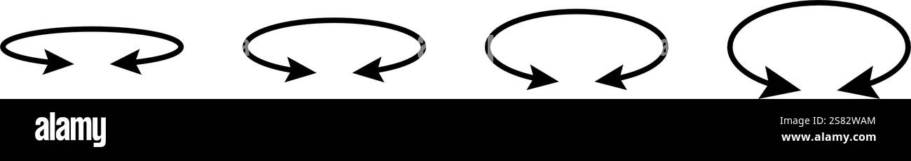 Oval circle double arrow icons set. Ellipse orbit line arrow symbol ...