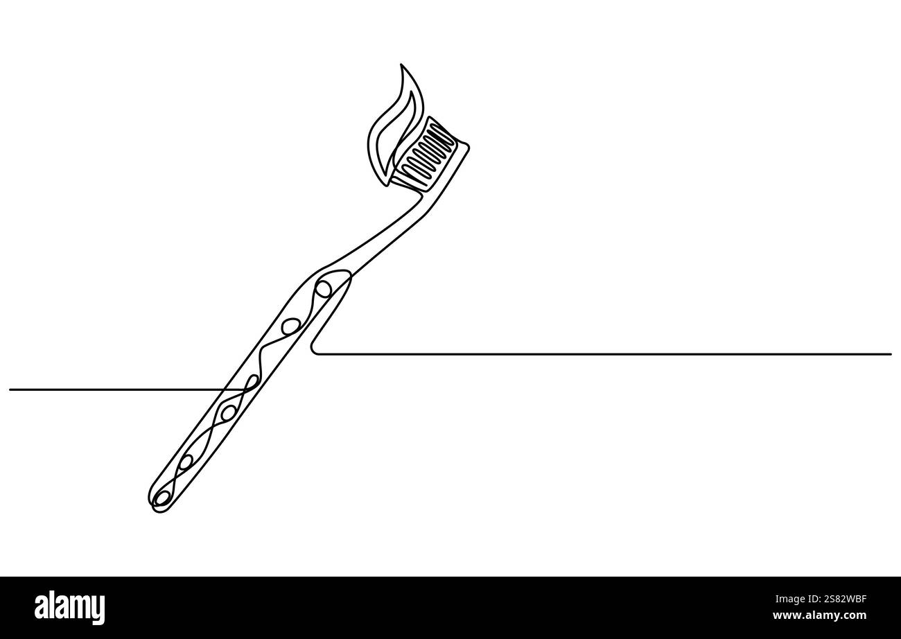 Continuous one line drawing of toothbrush and toothpaste, one line art ...