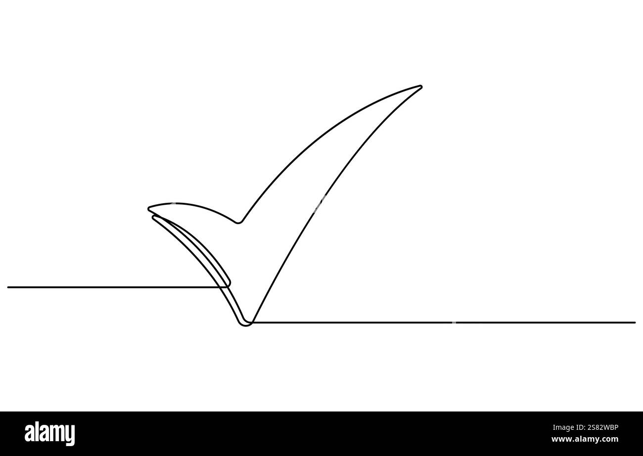 Continuous line is creating the shape of a check mark, One continuous ...