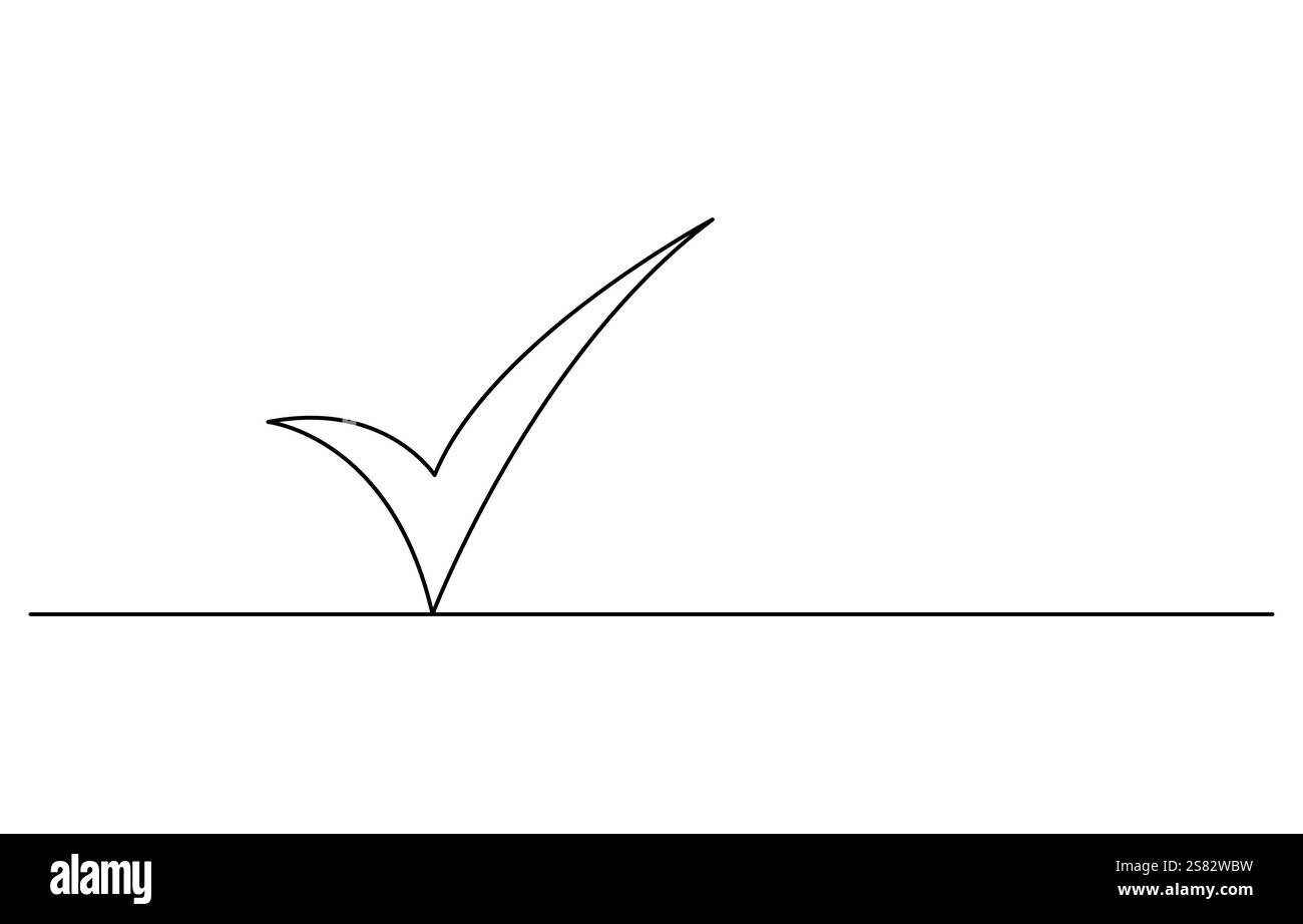 Continuous line is creating the shape of a check mark, One continuous ...