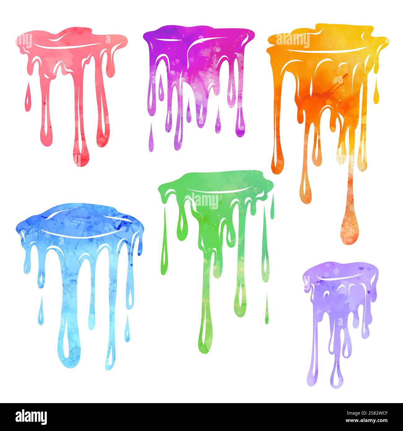 Vector set of watercolor paint drops with flowing down drops in cartoon ...