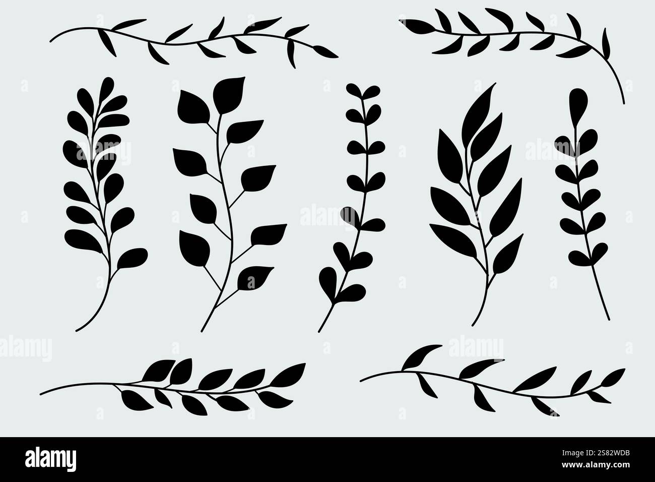 Collection of silhouette botanical line art featuring various plant ...