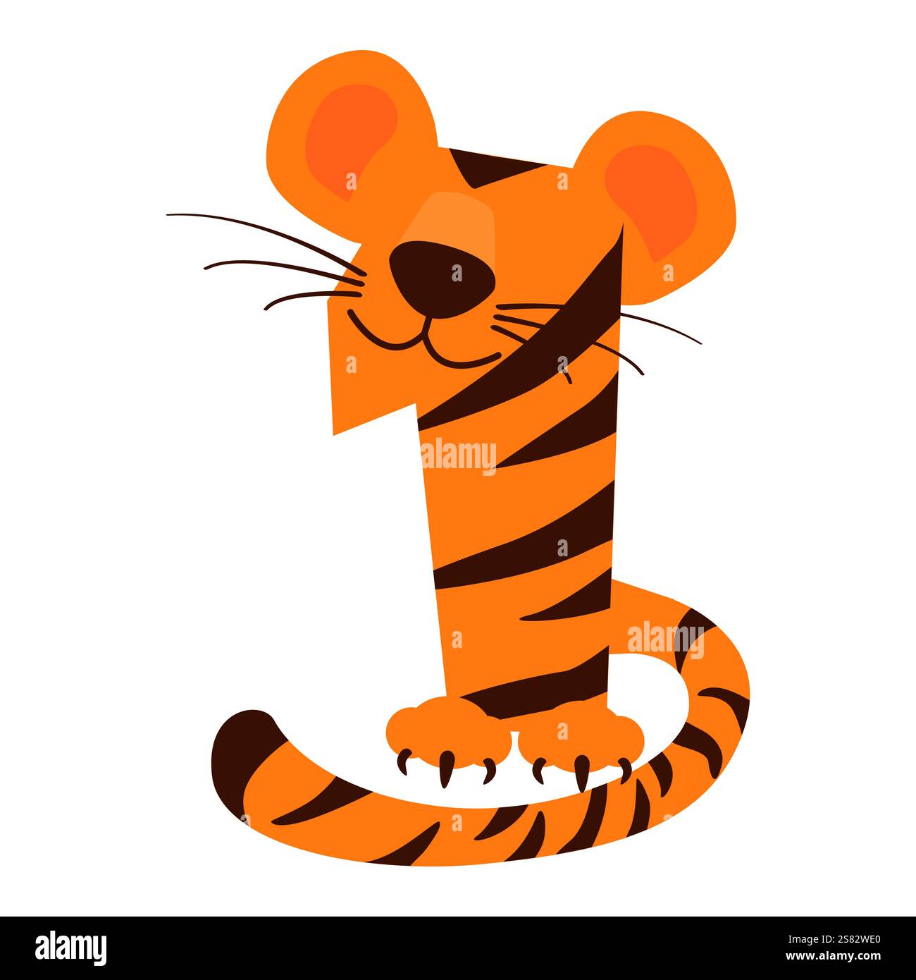 Cartoon number 1 like Tiger, figure One. Cartoon of number with a ...
