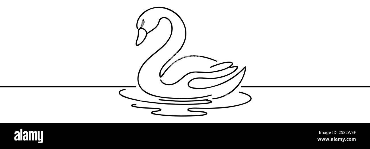 Single continuous line drawing a swan is gracefully swimming in a ...
