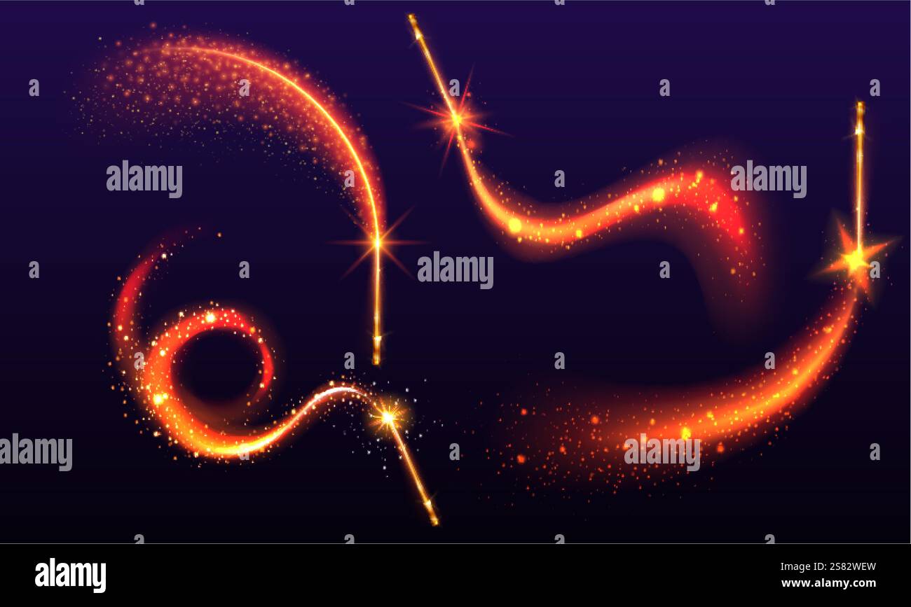 Magic wands set isolated on dark blue background. Vector realistic ...