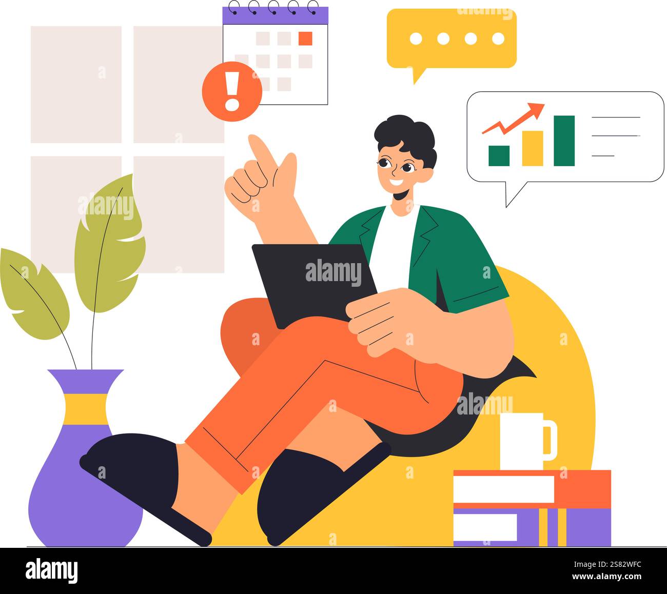 Remote Working Setup Vector Illustration of a Balanced Work Life ...