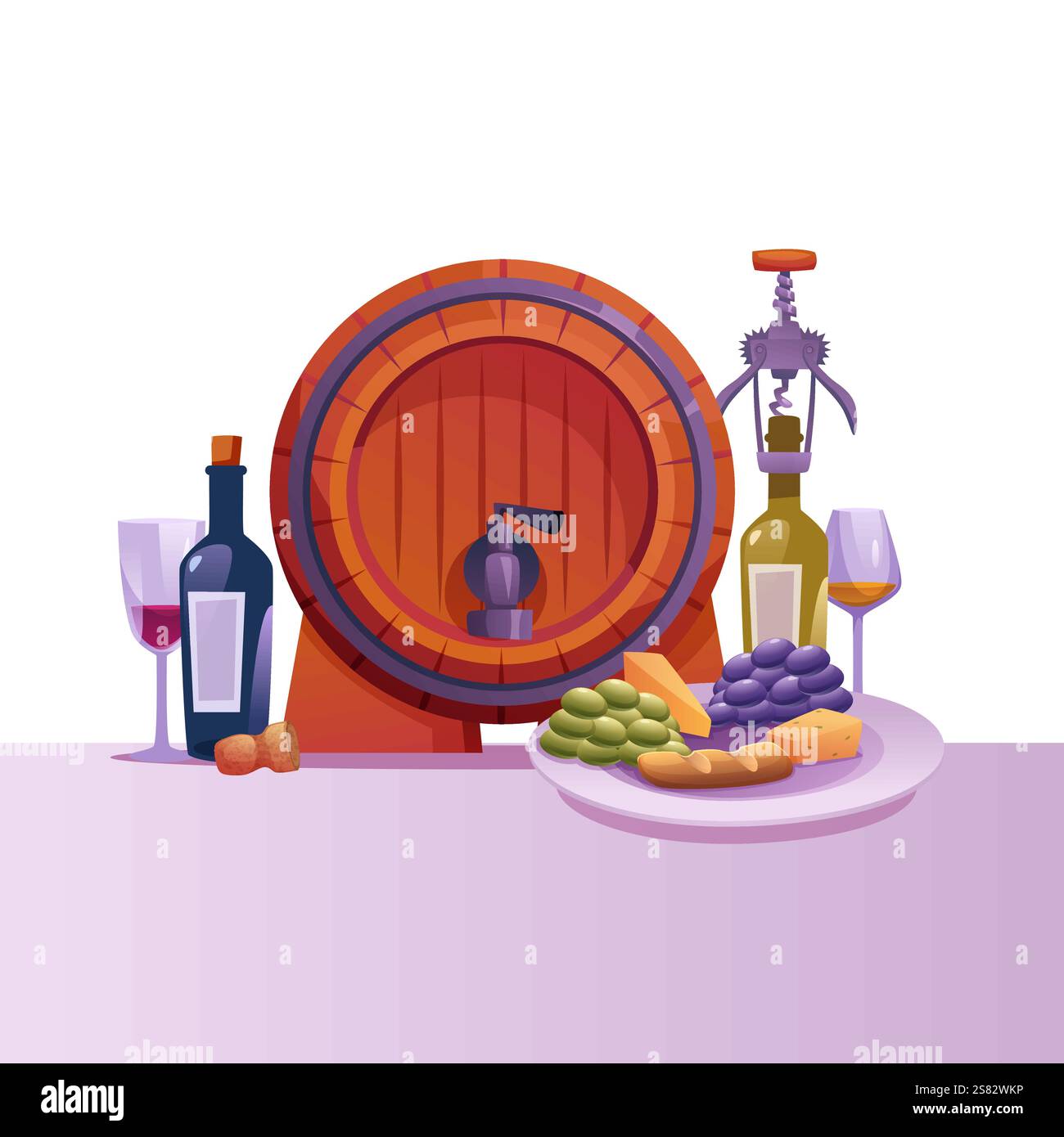 Wine tasting. alcoholic drinks composition of bottles and barrels ...