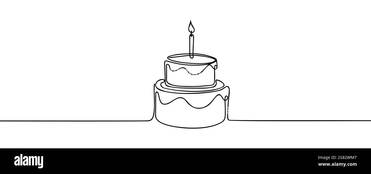 Elegant Birthday Cake continuous one line drawing doodle vector ...