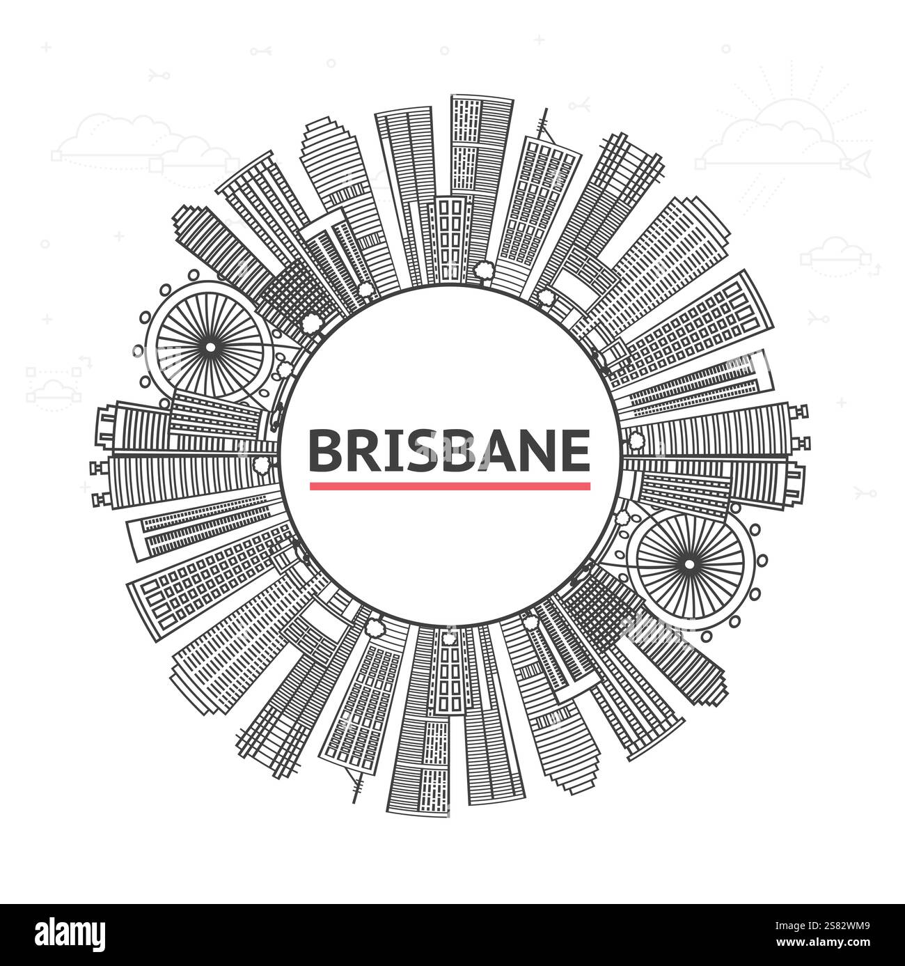 Outline Brisbane Australia City Skyline with Modern Buildings and copy ...