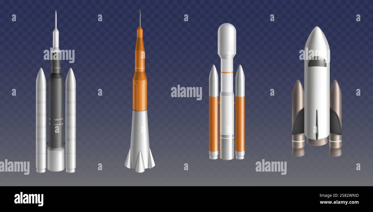 Realistic 3D space vehicle and spaceship collection with modern rocket ...