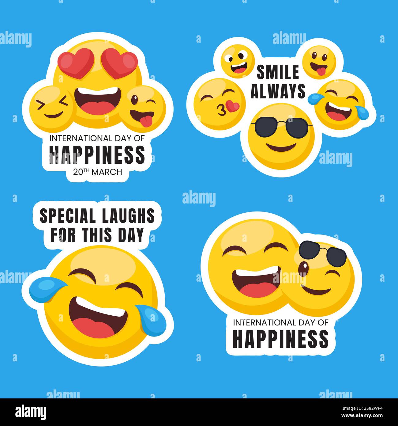 International Day of Happiness Label Design Featuring Happy Expressions ...