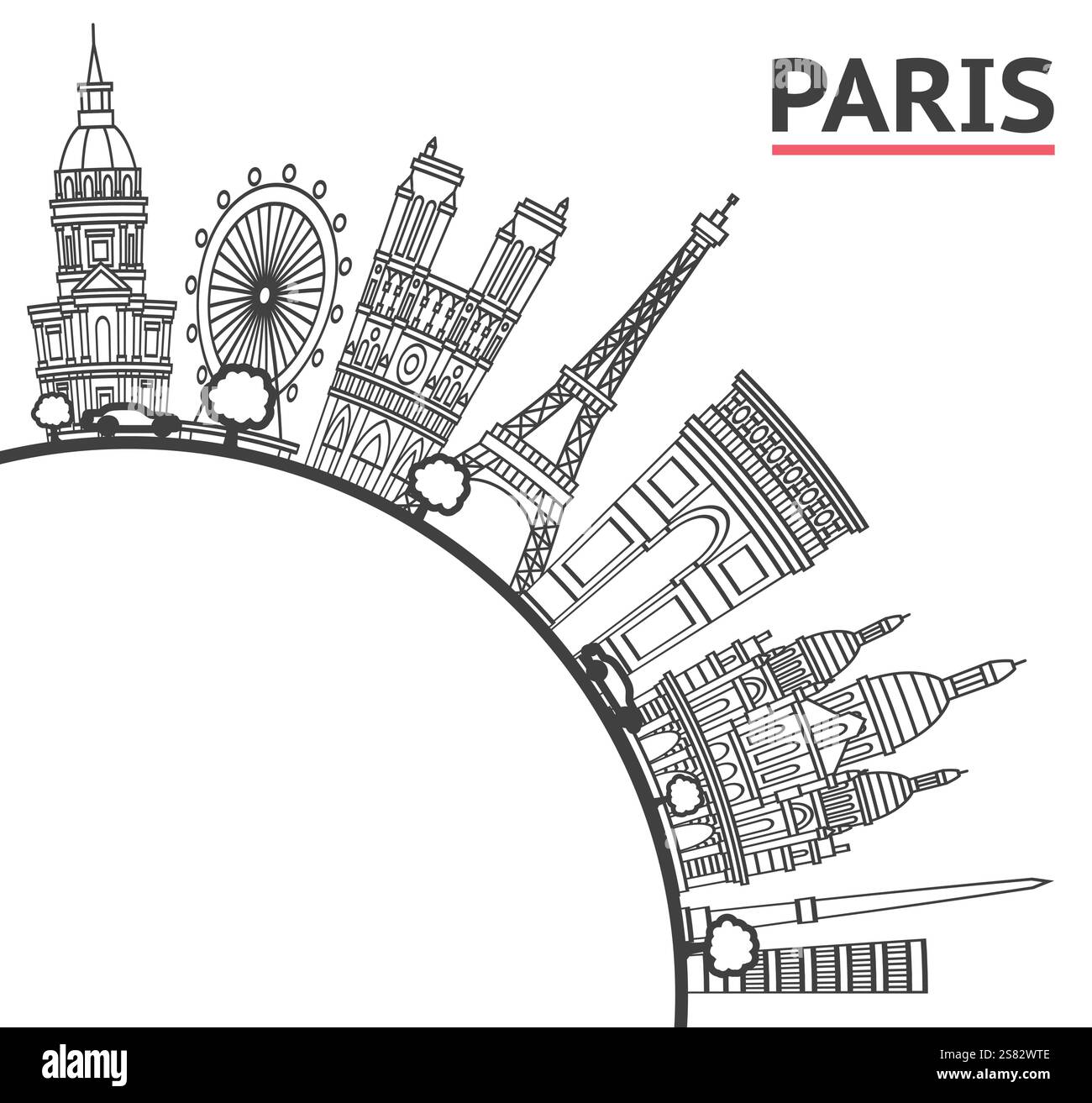 Outline Paris France City Skyline with Historic Buildings and copy ...