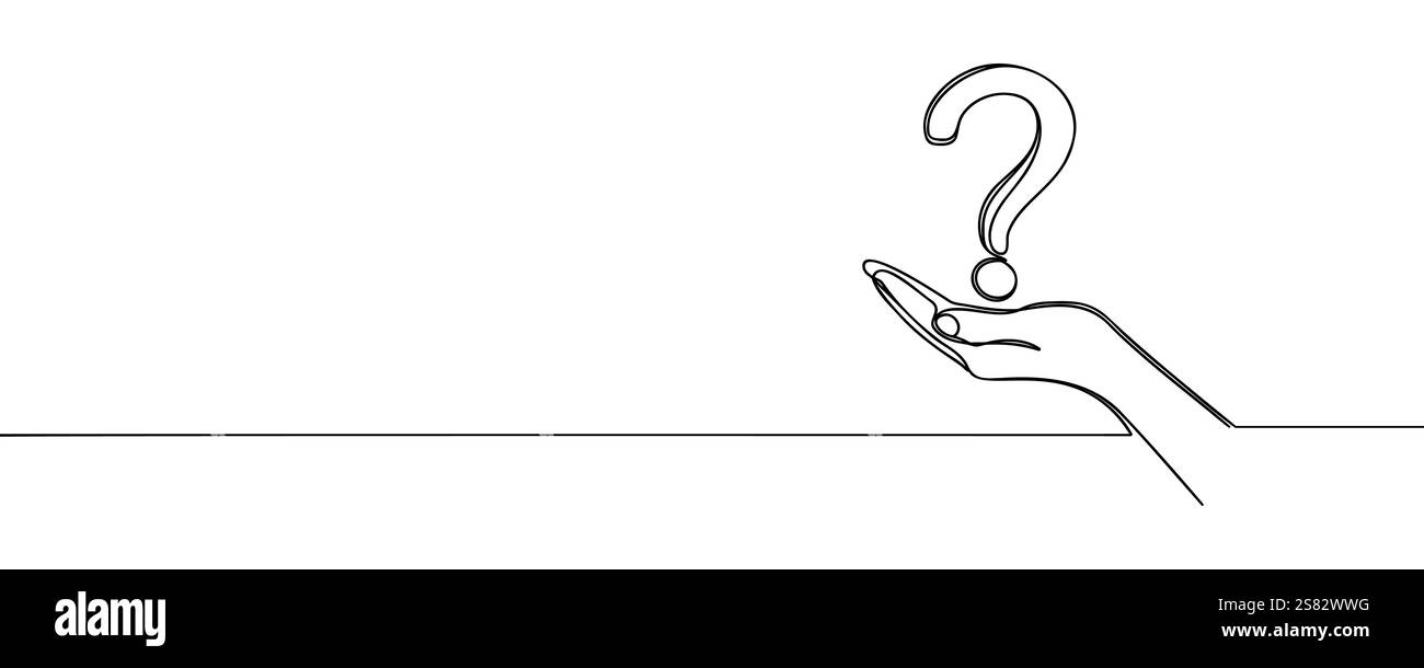 Question mark in a hand one line art, hand drawn asking signs ...