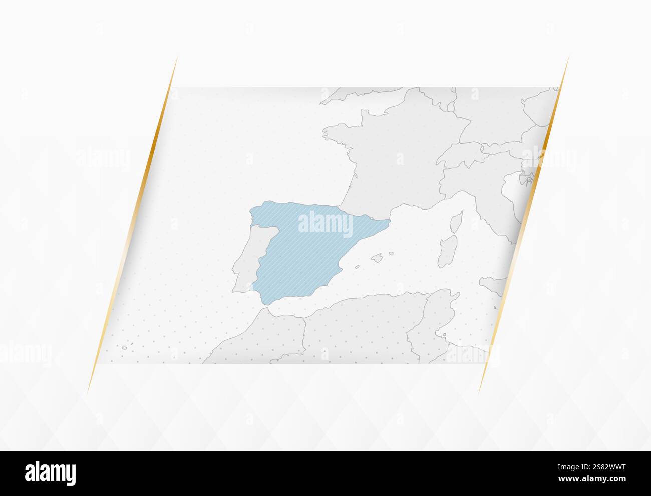 Spain Map in Blue with Gold Framed Accents. Modern Vector Map of Spain ...