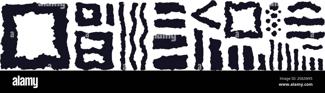 Torn paper collection. Vector grunge elements with jagged edges. Frame ...