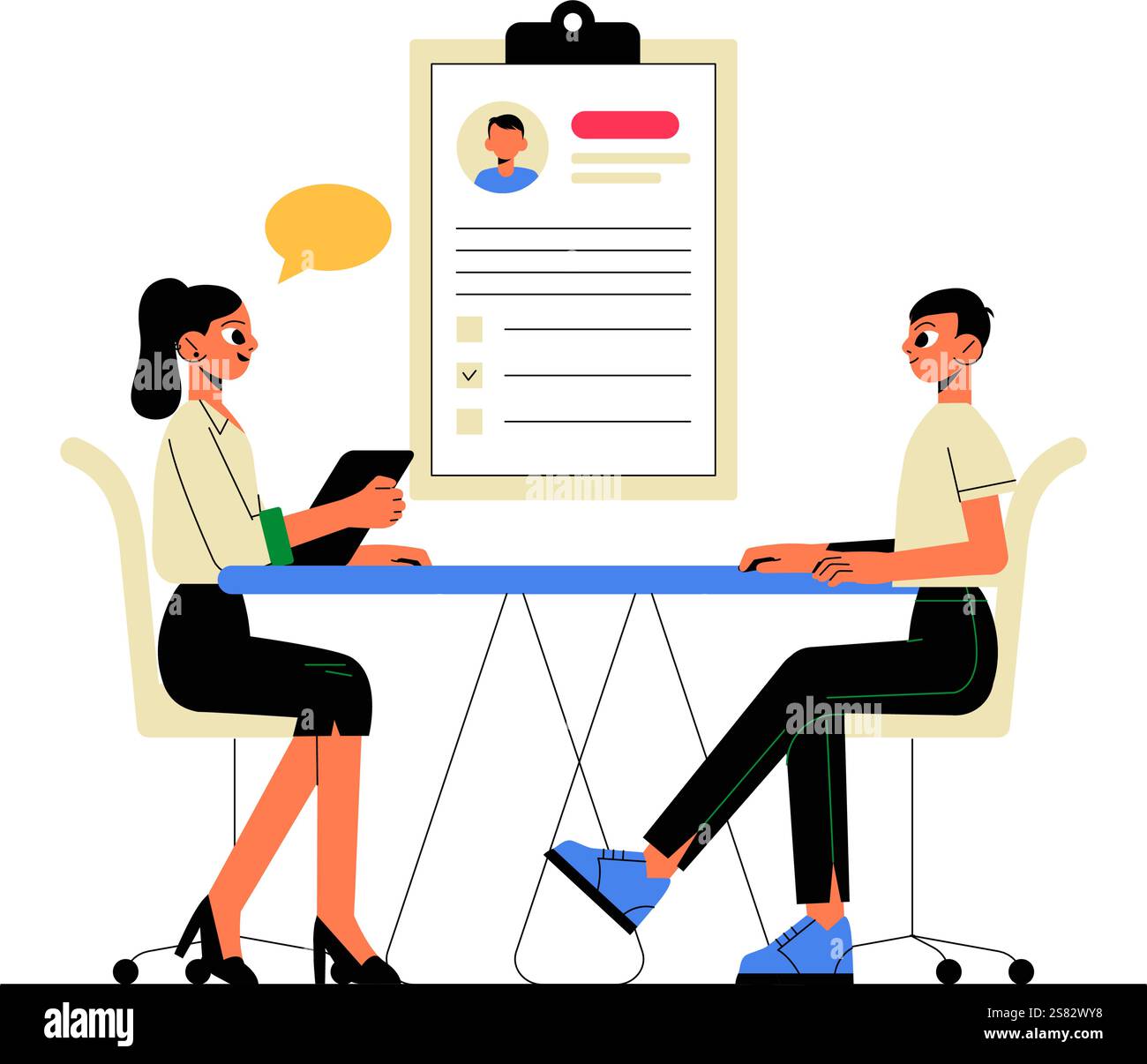 Job Interview Scene With Male And Female Candidates In Flat Vector ...
