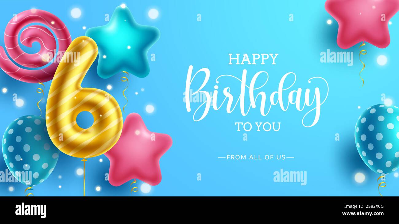 Happy birthday vector background design. Birthday greeting text in blue space with playful ...