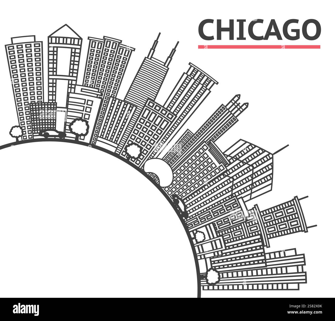 Outline Chicago Illinois City Skyline with Modern Buildings and copy ...