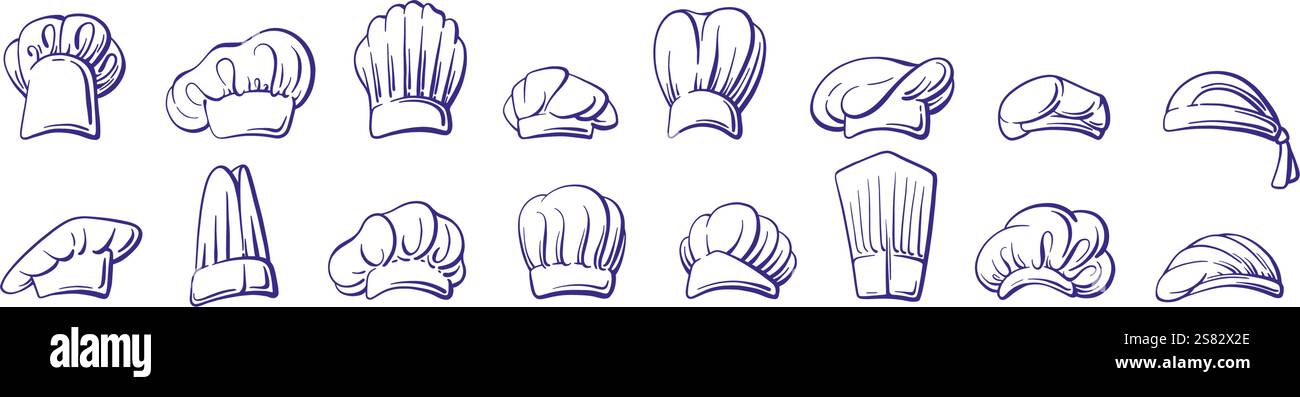 Chef hats sketch collection. Professional clothes for cook and pastry ...