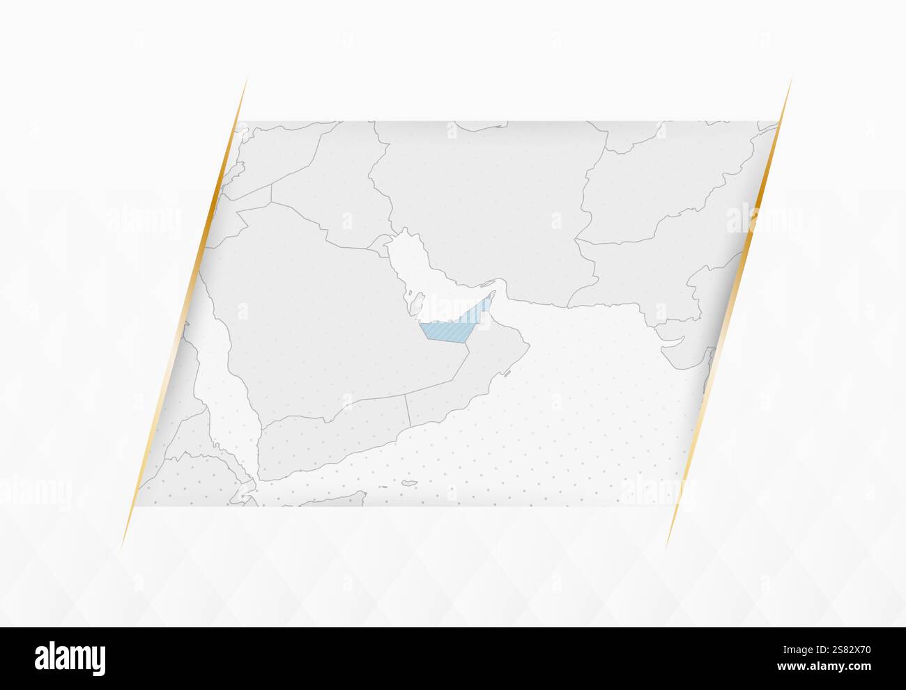 United Arab Emirates Map in Blue with Gold Framed Accents. Modern ...