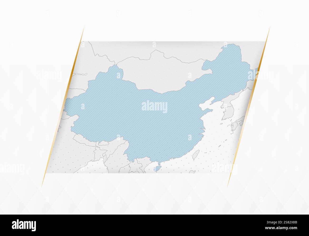 China Map in Blue with Gold Framed Accents. Modern Vector Map of China ...