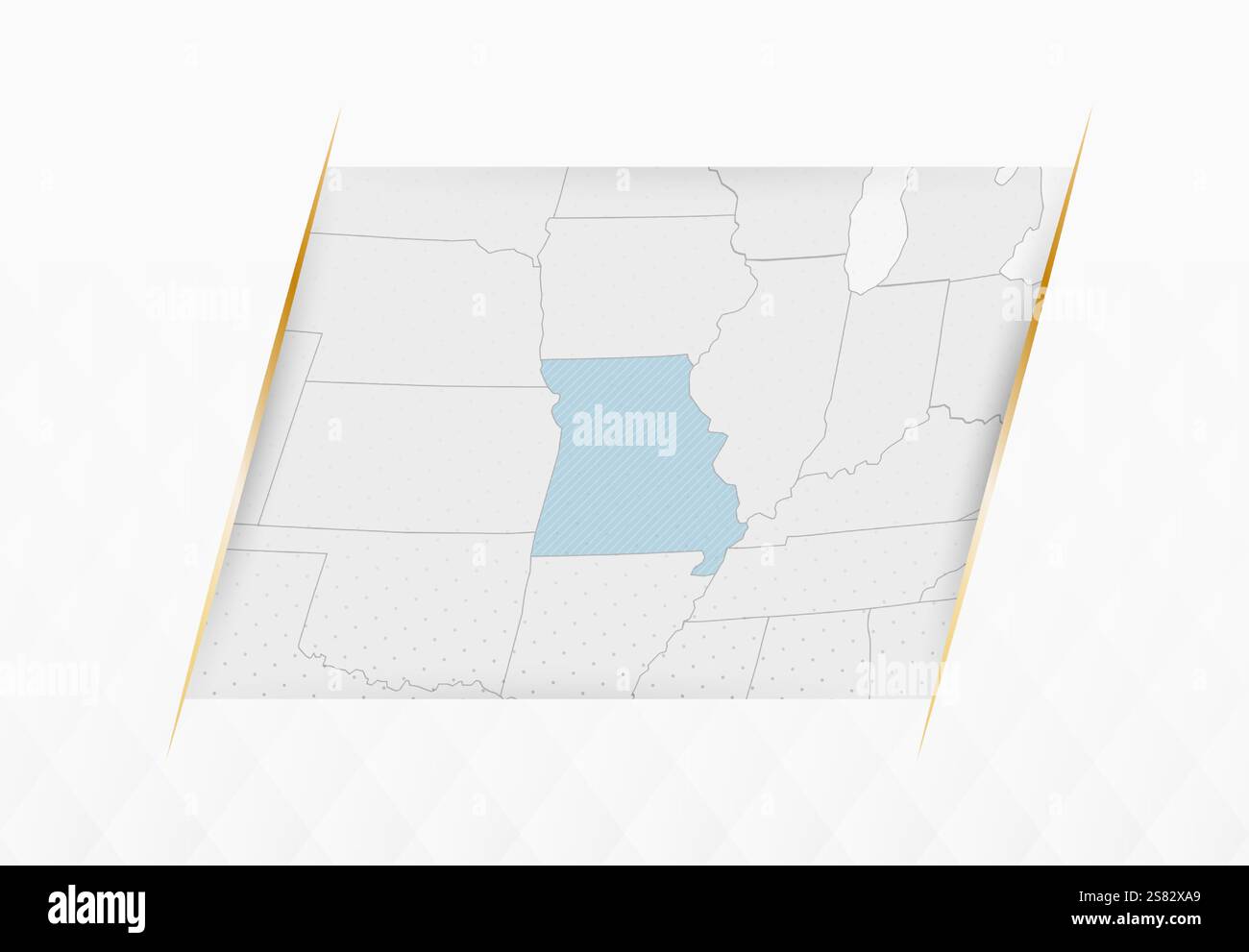 Missouri Map in Blue with Gold Framed Accents. Modern Vector Map of ...