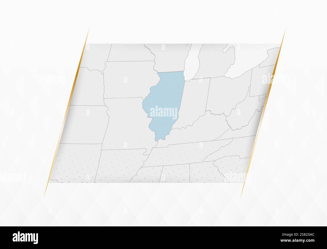 Illinois Map in Blue with Gold Framed Accents. Modern Vector Map of ...