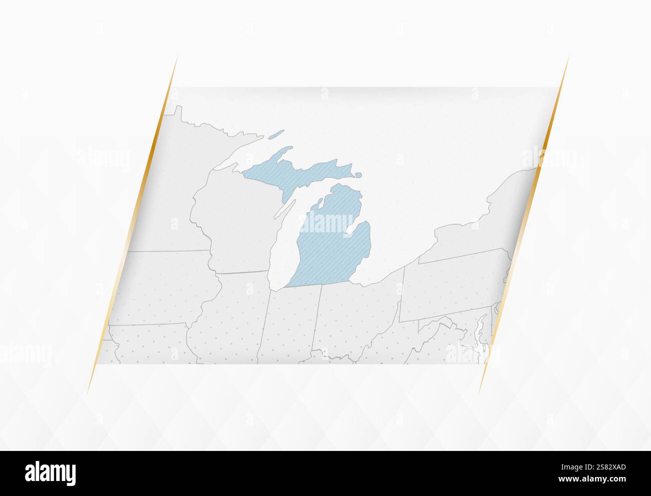 Michigan Map in Blue with Gold Framed Accents. Modern Vector Map of ...